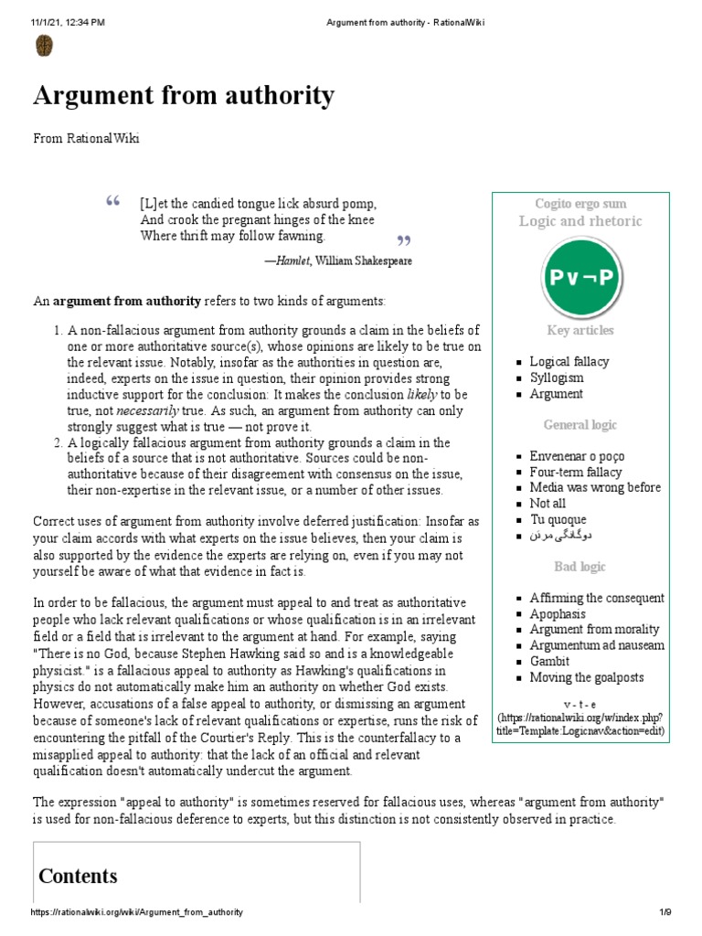 Argument From Authority - RationalWiki | PDF | Expert | Homeopathy
