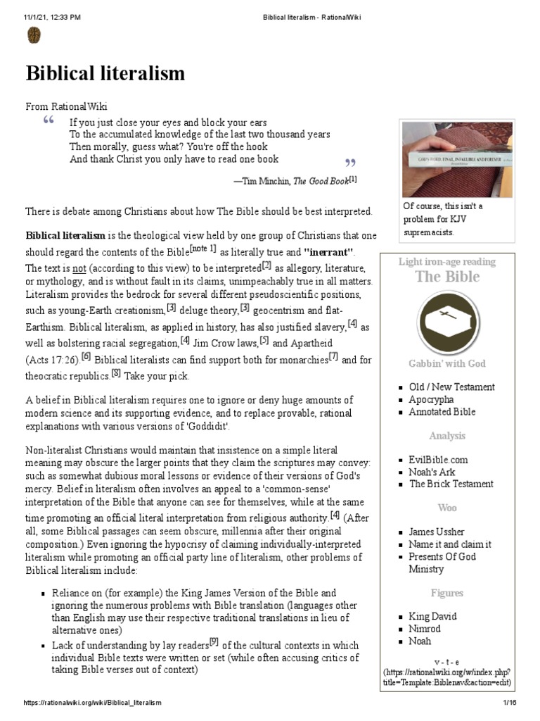 Biblical Literalism - RationalWiki | PDF | Biblical Inerrancy | Bible