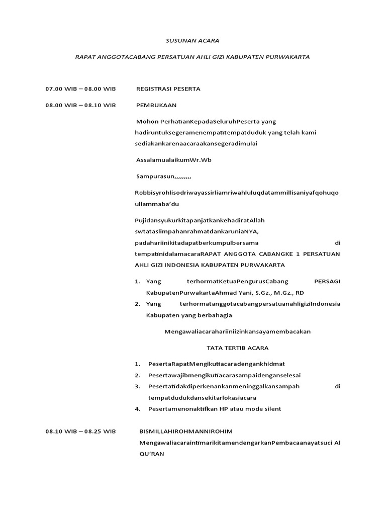 Susunan Narasi Acara Rapat Anggota Persagi | PDF