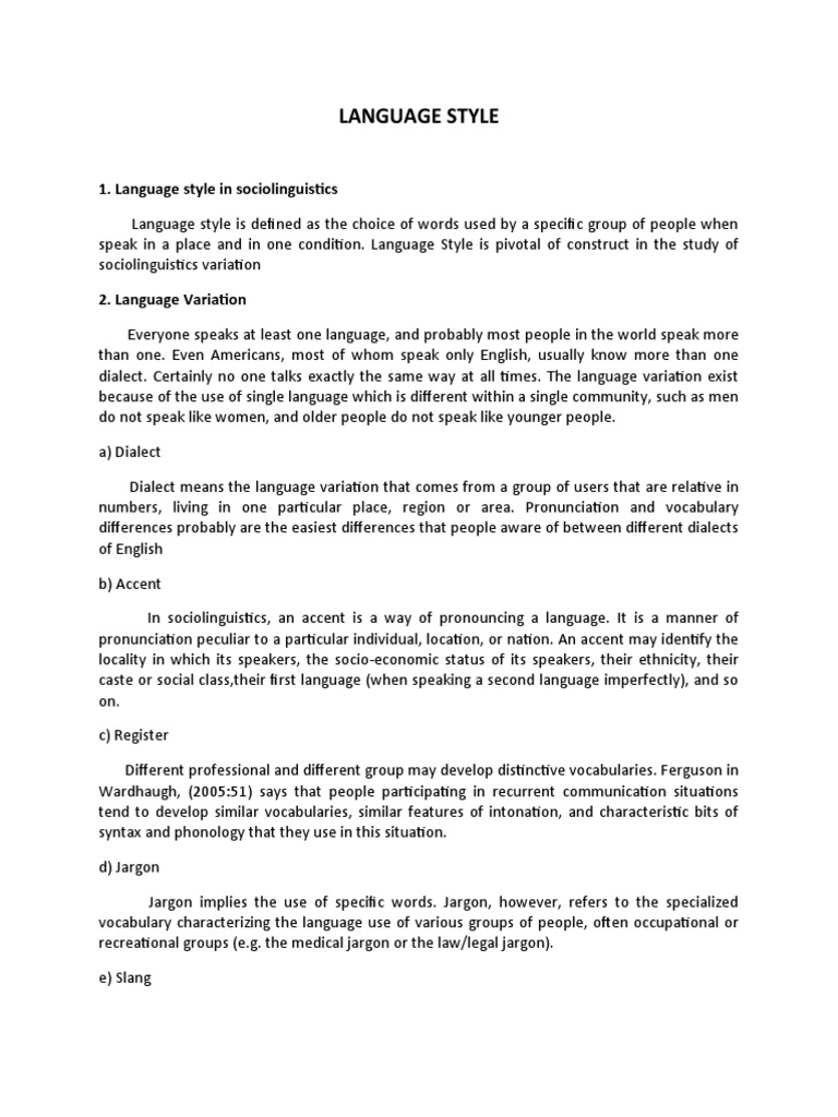 Language Style in Sociolinguistics | PDF | Accent (Sociolinguistics ...