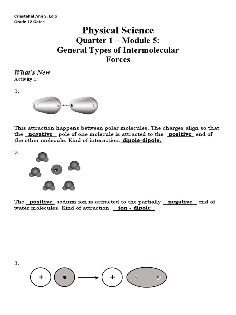 Physical Science: Quarter 1 - Module 5: General Types of Intermolecular ...