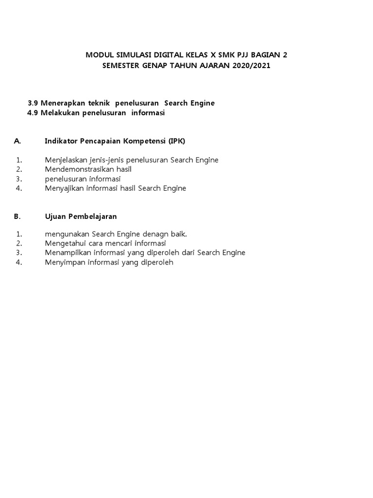 Modul Simulasi Digital Kelas 10 Semester 2 | PDF