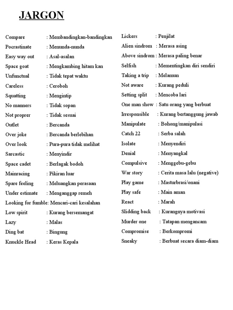 JARGON DAN ISTILAH YANG TIDAK JELAS | PDF