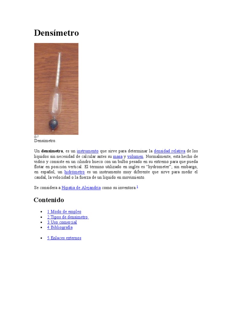 Tipos y uso del densímetro | PDF | Ciencias fisicas | Química