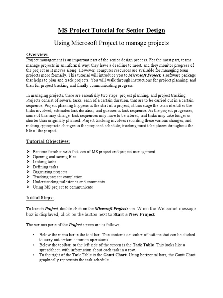 MSProject Tutorial | PDF