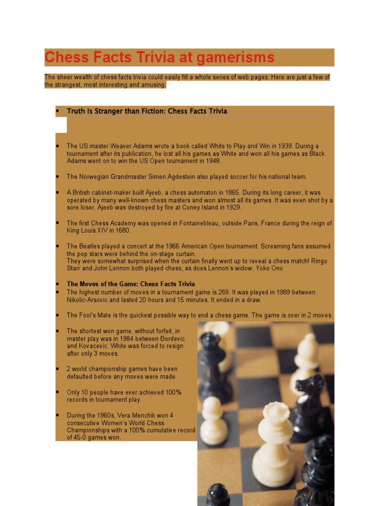 Chess Facts Trivia at Gamerisms | PDF | Chess | Competitive Games