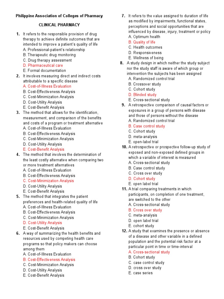 Clinical Pharmacy Answer Key-PINK PACOP | PDF | Alanine Transaminase ...