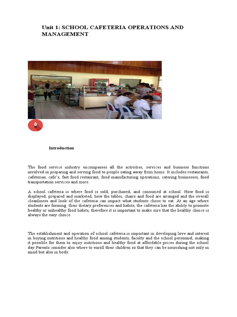 Unit 1: School Cafeteria Operations and Management | PDF | Restaurants ...