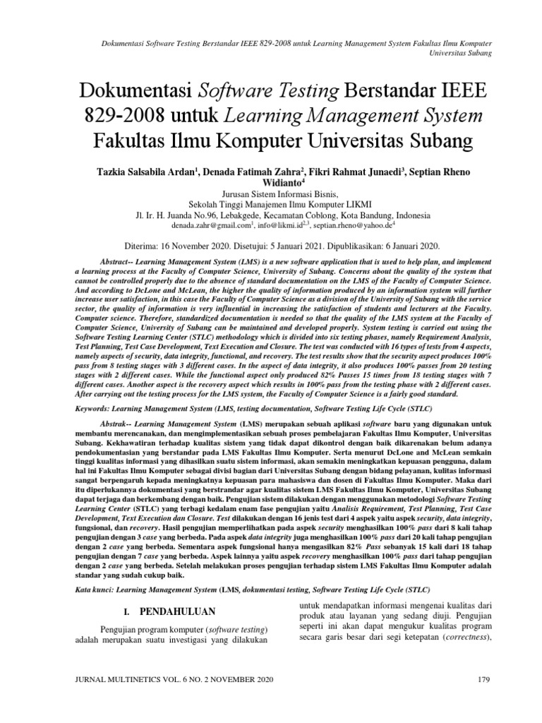 Documentation of IEEE 829-2008 Standard Software Testing for the ...