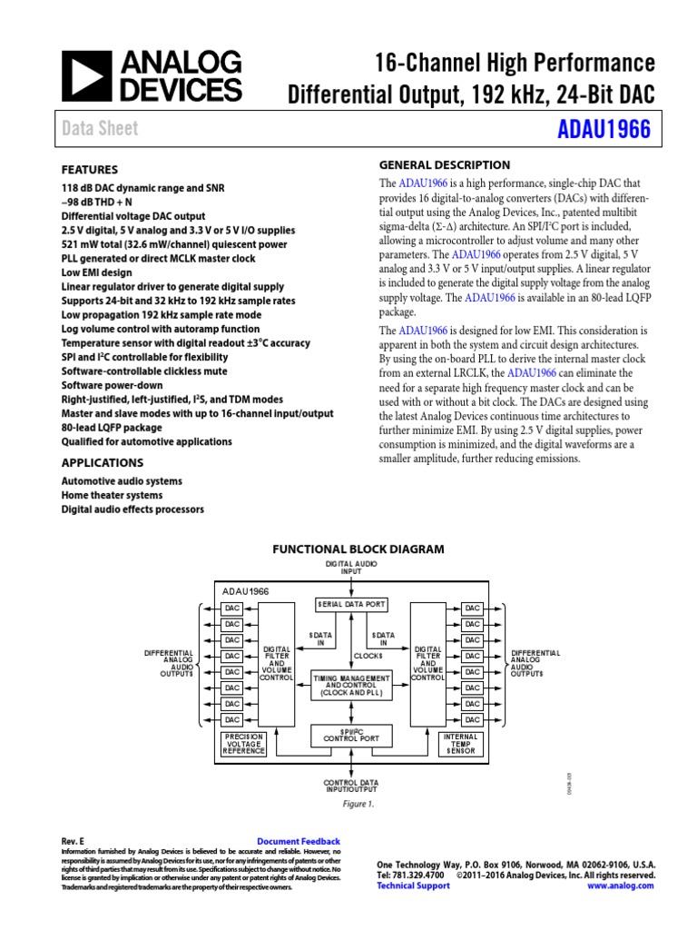 16-Channel High Performance Differential Output, 192 KHZ, 24-Bit Dac ...