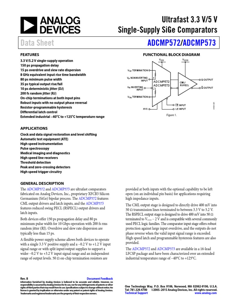 ADCMP572 - 573 - Ultrafast 3.3 V Single-Supply CML Comparator | PDF | Capacitor | Electrical ...