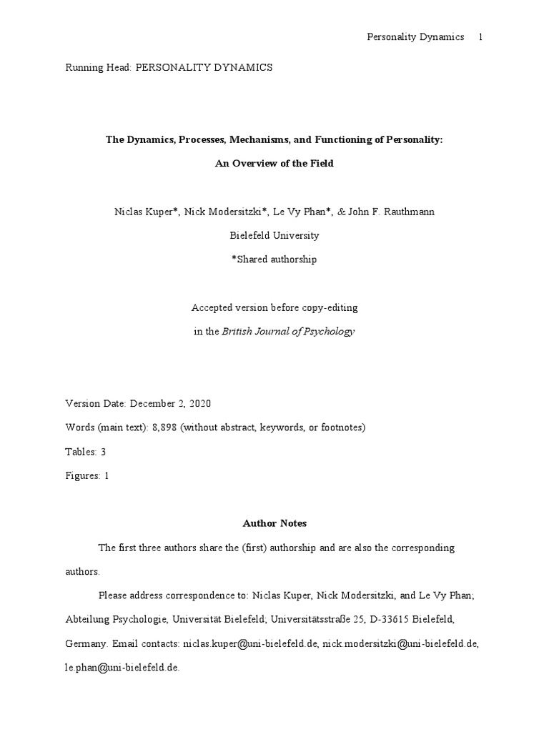 Personality Dynamics Overview (BJP, Accepted Dec 2, 2020) | PDF ...