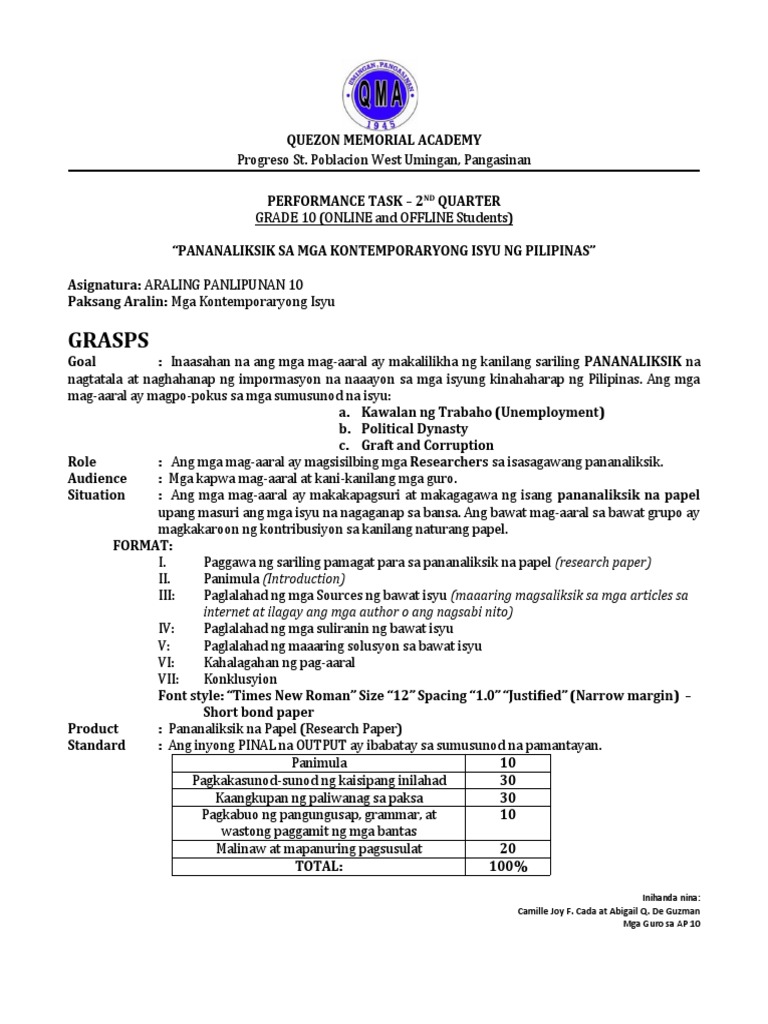Grade 10 PETA AP Only (2nd Quarter) | PDF