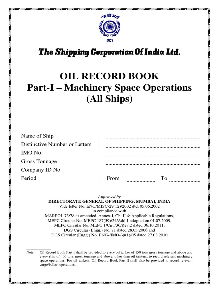Oil Record Book Part I | PDF | Fuel Oil