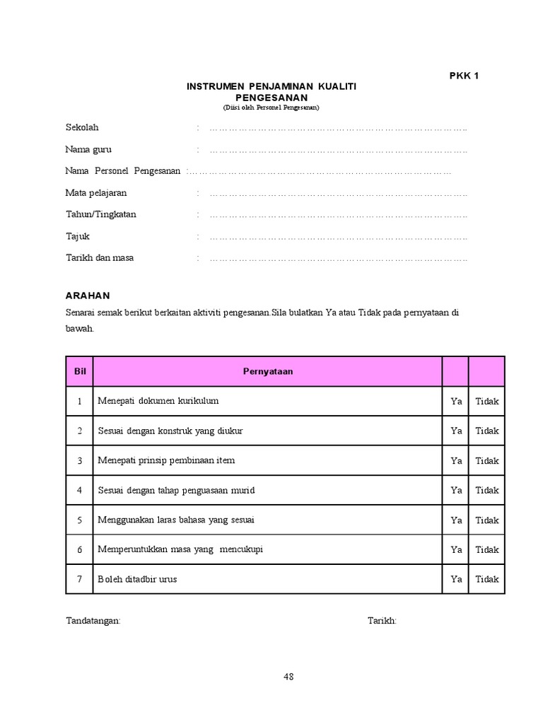 Borang Penjaminan Kualiti Pengesanan | PDF