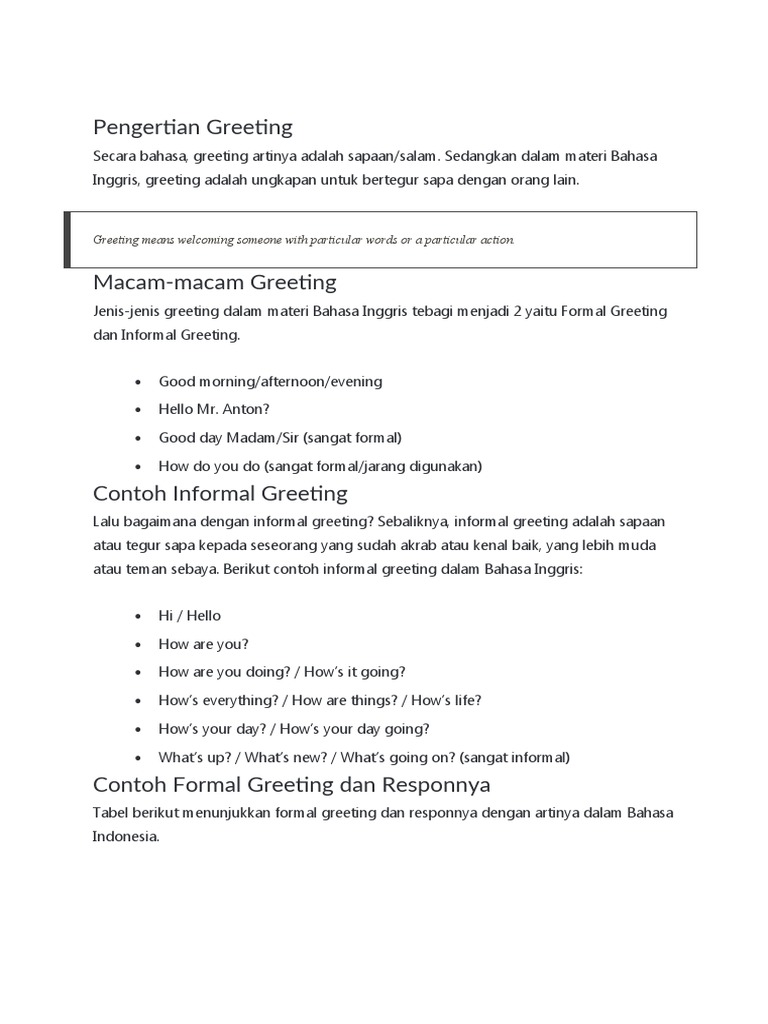 Pengertian dan Contoh Greeting | PDF
