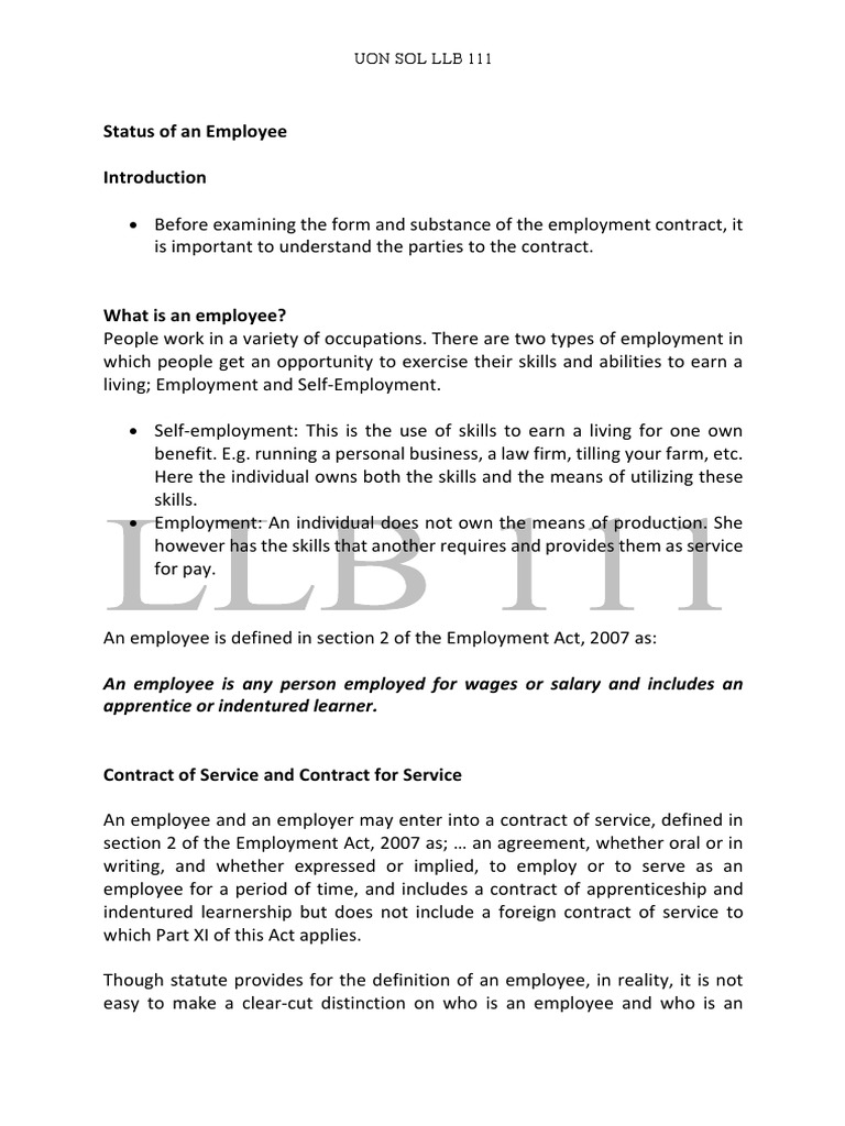 Employer - Employee Status and Types of Work Relationships | PDF ...