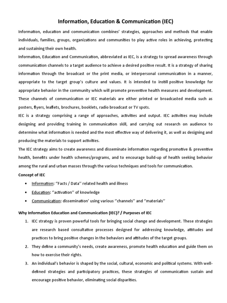 Information, Education & Communication (IEC) | PDF | Target Audience ...