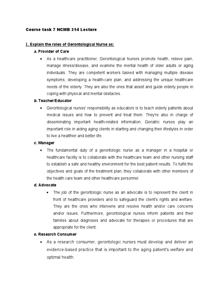 Roles of Gerontological Nurses Explained | PDF | Health Care ...