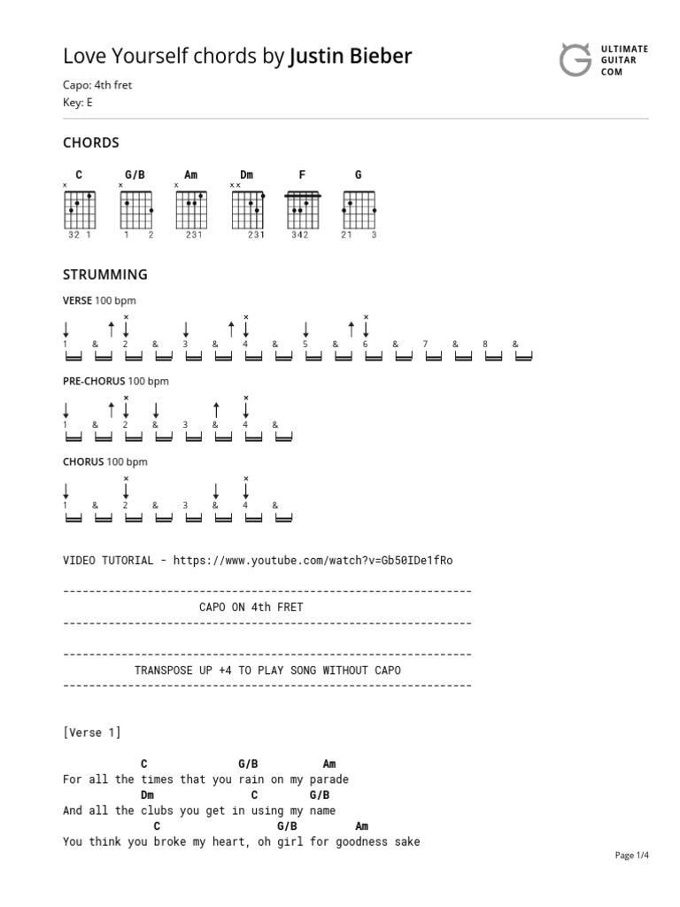 Love Yourself Chords by Justin Biebertabs at Ultimate Guitar Archive ...