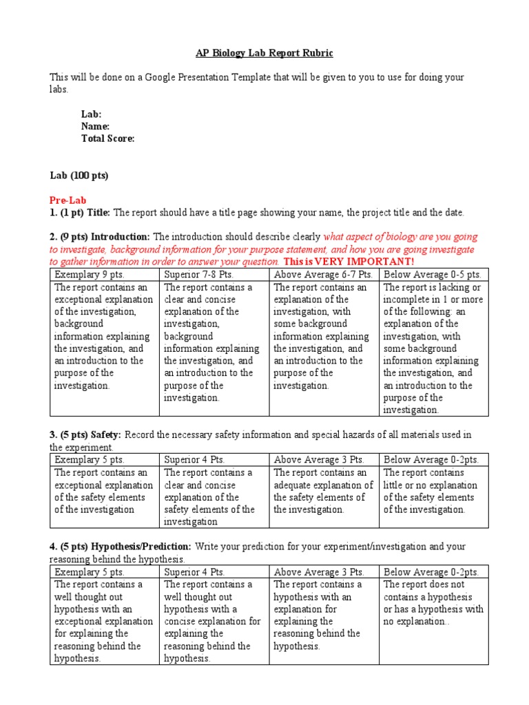 AP Biology Lab Report Rubric Grading Template | PDF | Hypothesis | Reason