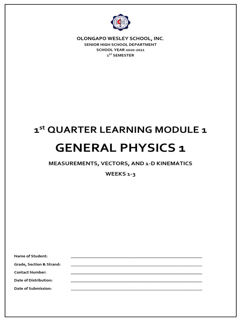 General Physics 1 1st Quarter Module 1 Activities | PDF | Velocity ...
