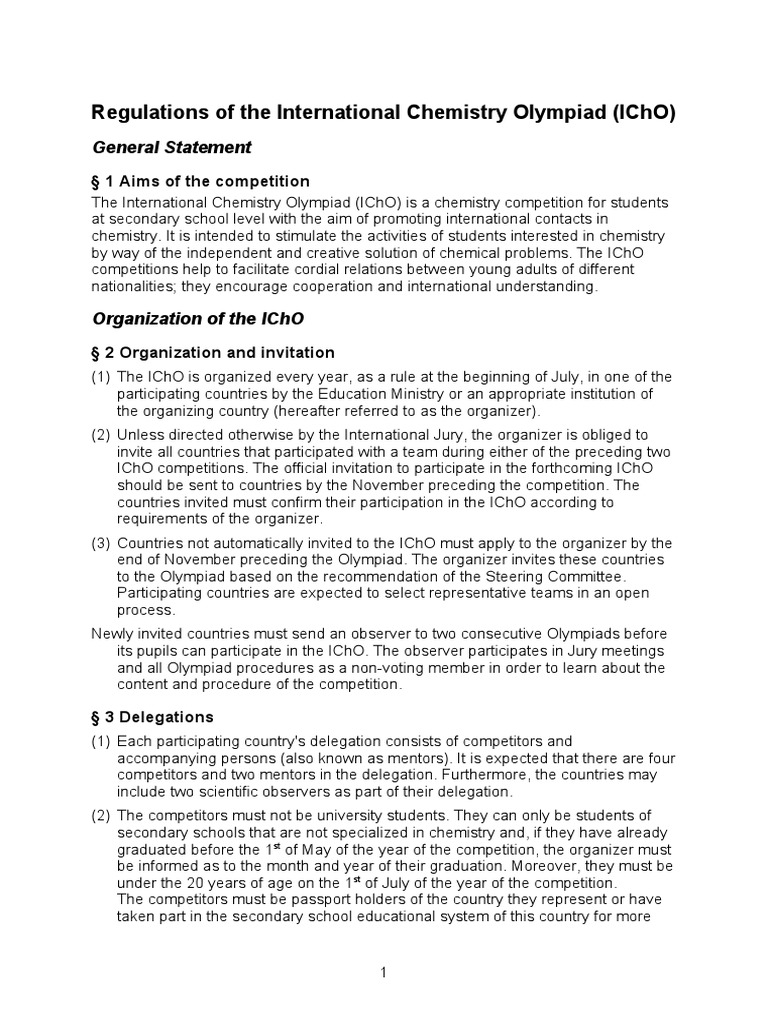 Regulations of The International Chemistry Olympiad (Icho) : General ...