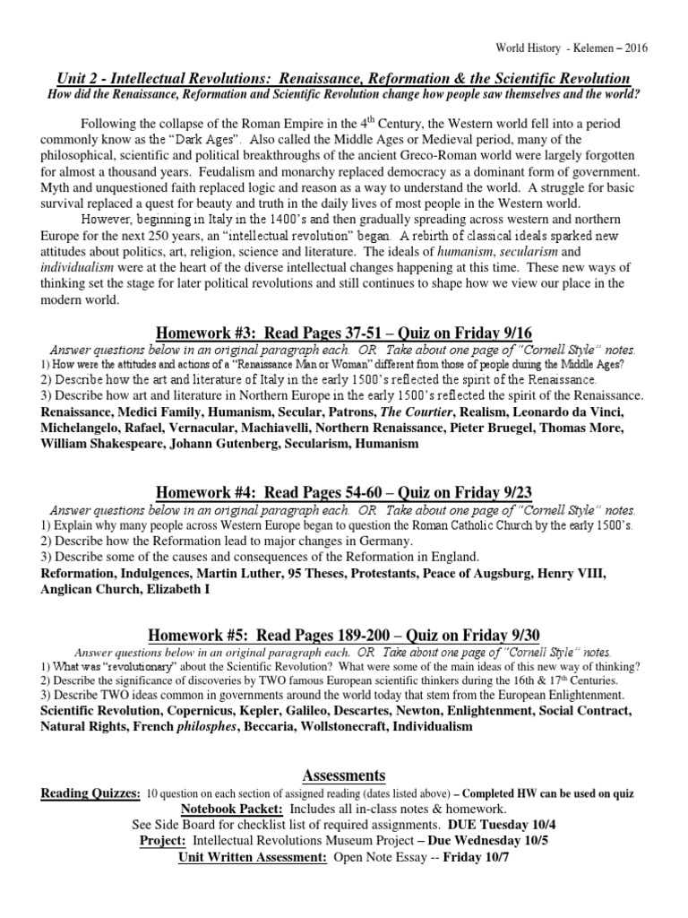 Unit 2 Intellectual Revolutions Unit Outline 2016 | PDF | Renaissance ...