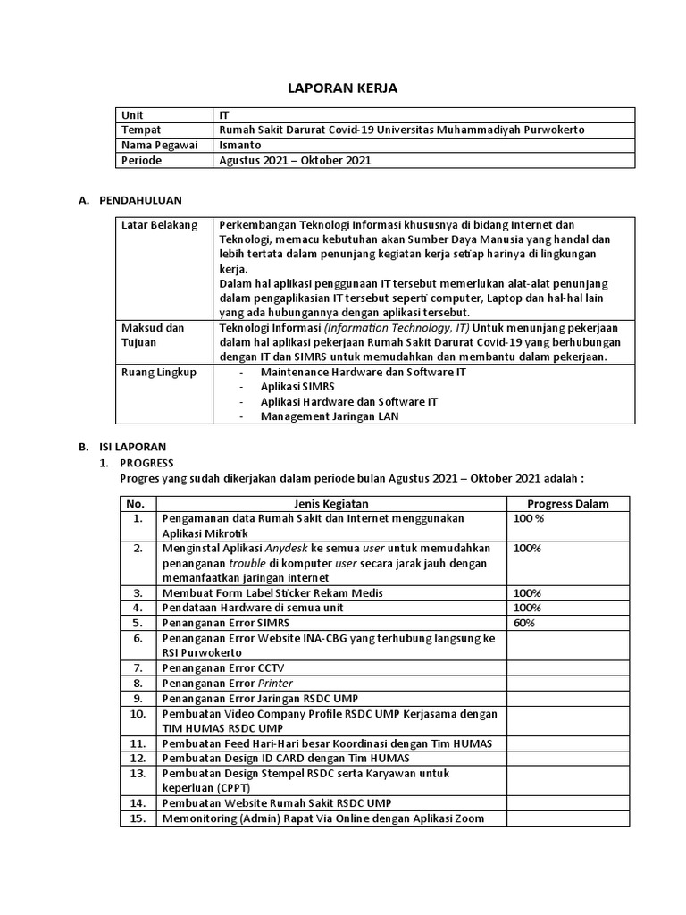 Laporan Kerja Unit It - Ismanto | PDF