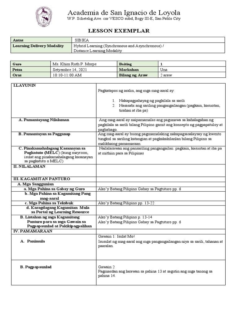 Lesson Plan Sibika 1 Lesson2 | PDF