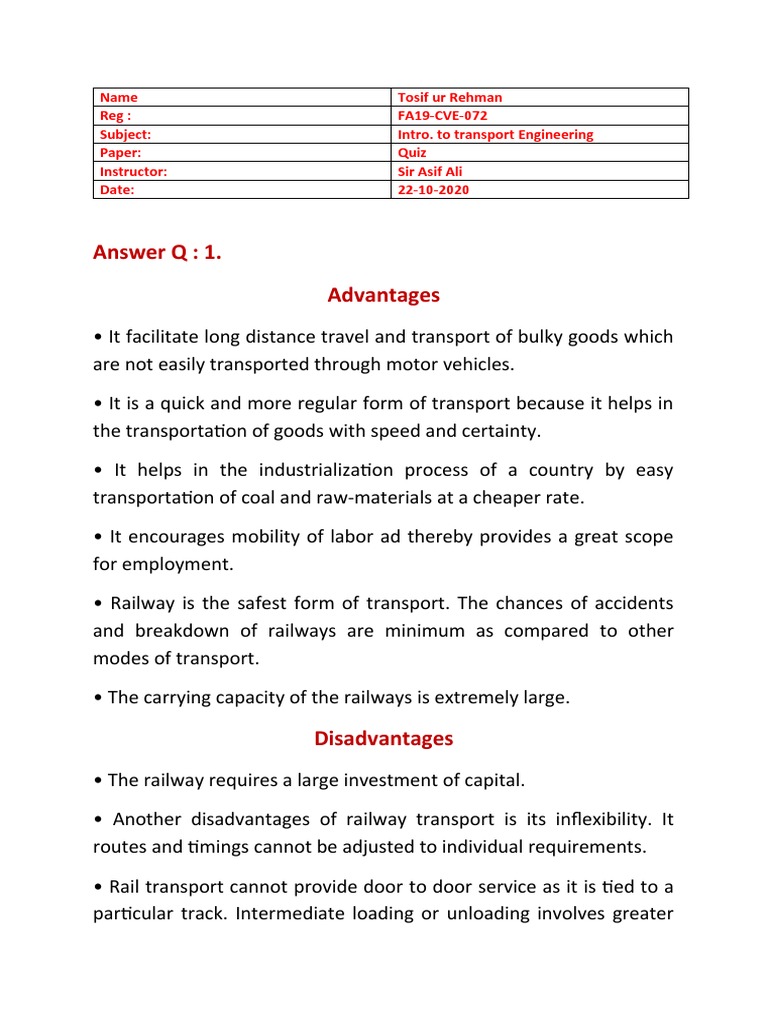 Transport Quiz | PDF | Interchange (Road) | Transport