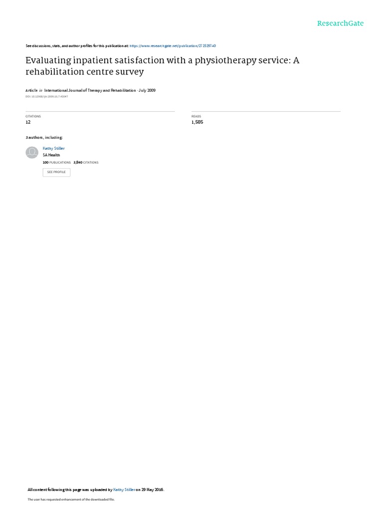 Evaluating Inpatient Satisfaction With A Physiotherapy Service: A ...