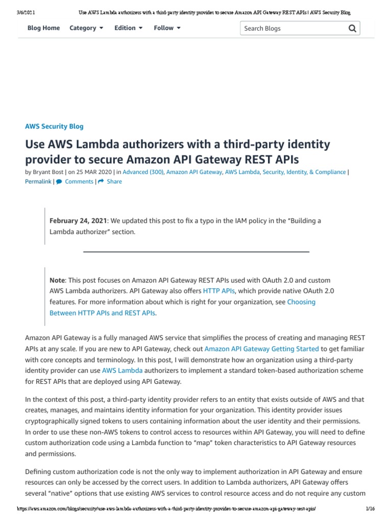 Use Aws Lambda Authorizers With A Third Party Identity Provider Pdf Amazon Web Services