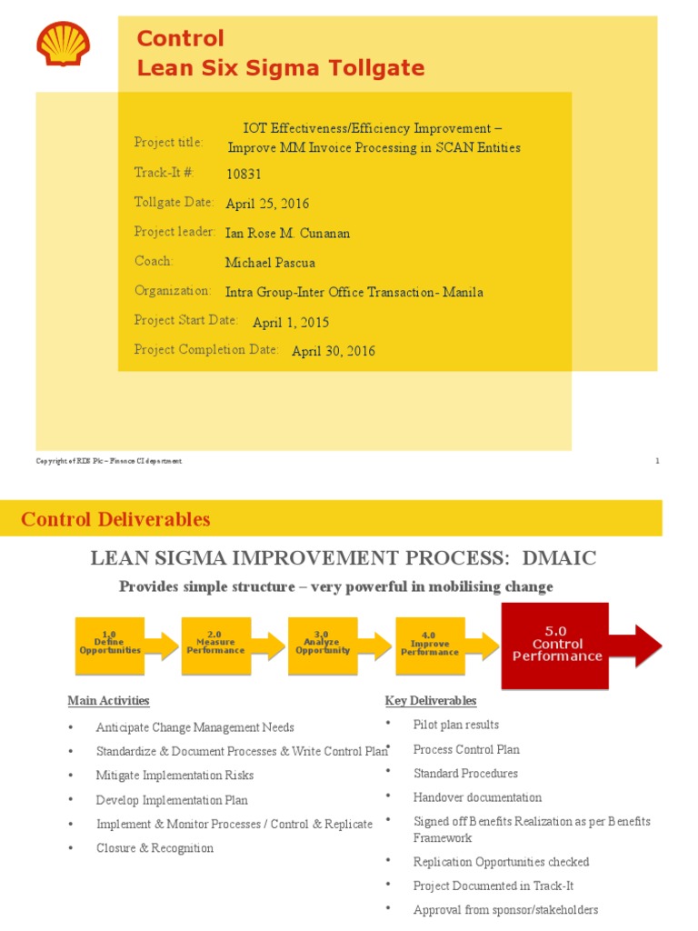 Control Lean Six Sigma Tollgate | PDF | Business | Accounts Payable