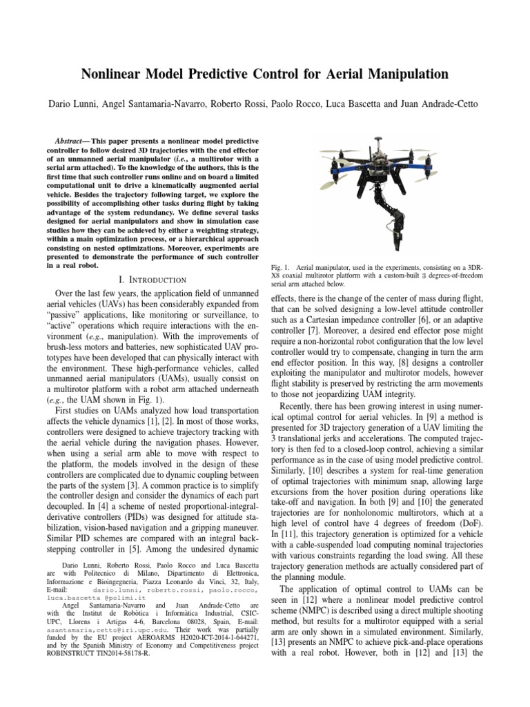 Nonlinear Model Predictive Control For Aerial Manipulation | PDF ...