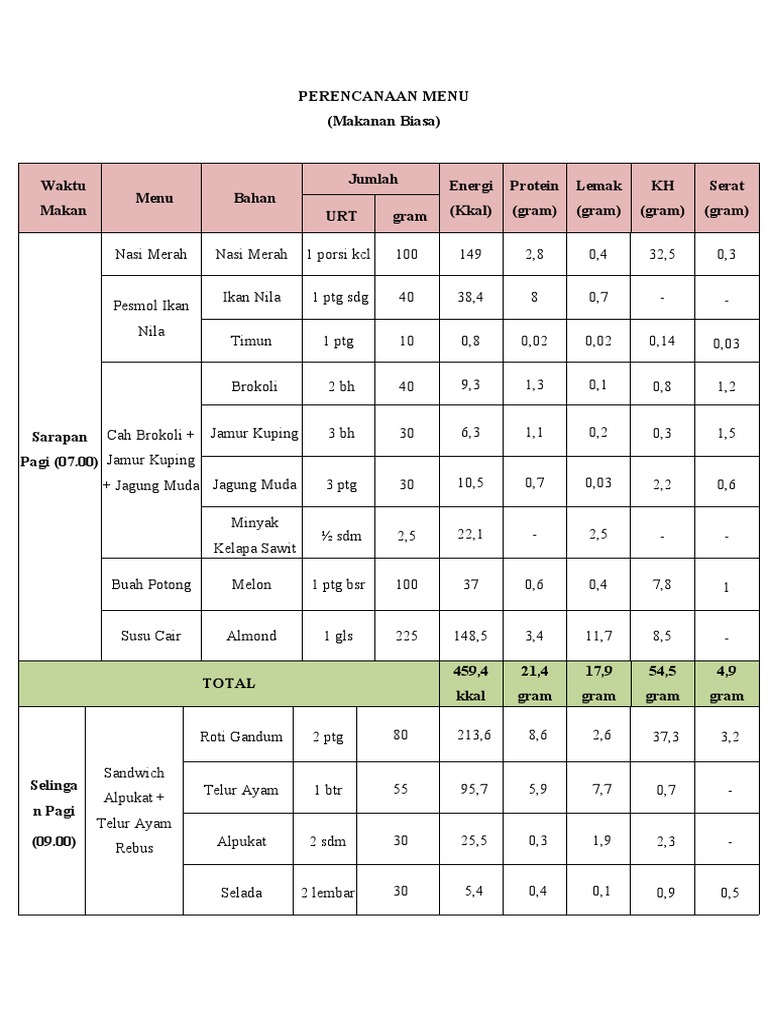 Perencanaan Menu Sehari Penuh | PDF