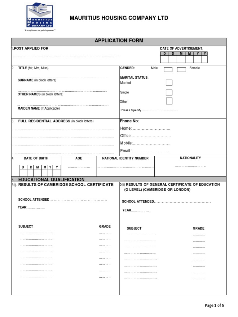 Mauritius Housing Company LTD: Application Form | PDF | Justice | Crime ...