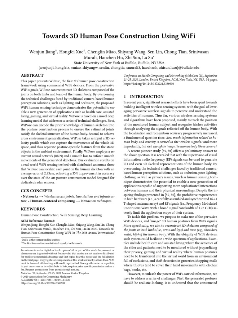 Towards 3D Human Pose Construction Using Wifi | PDF | Deep Learning | Wi Fi