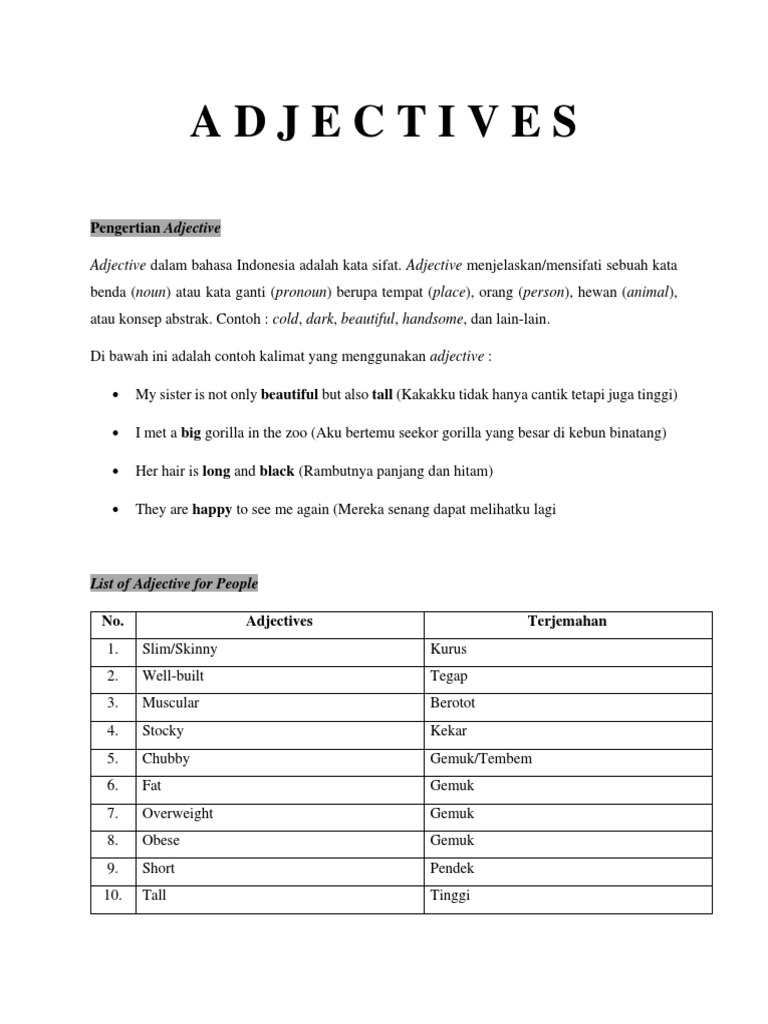 Adjectives: Pengertian Adjective | PDF