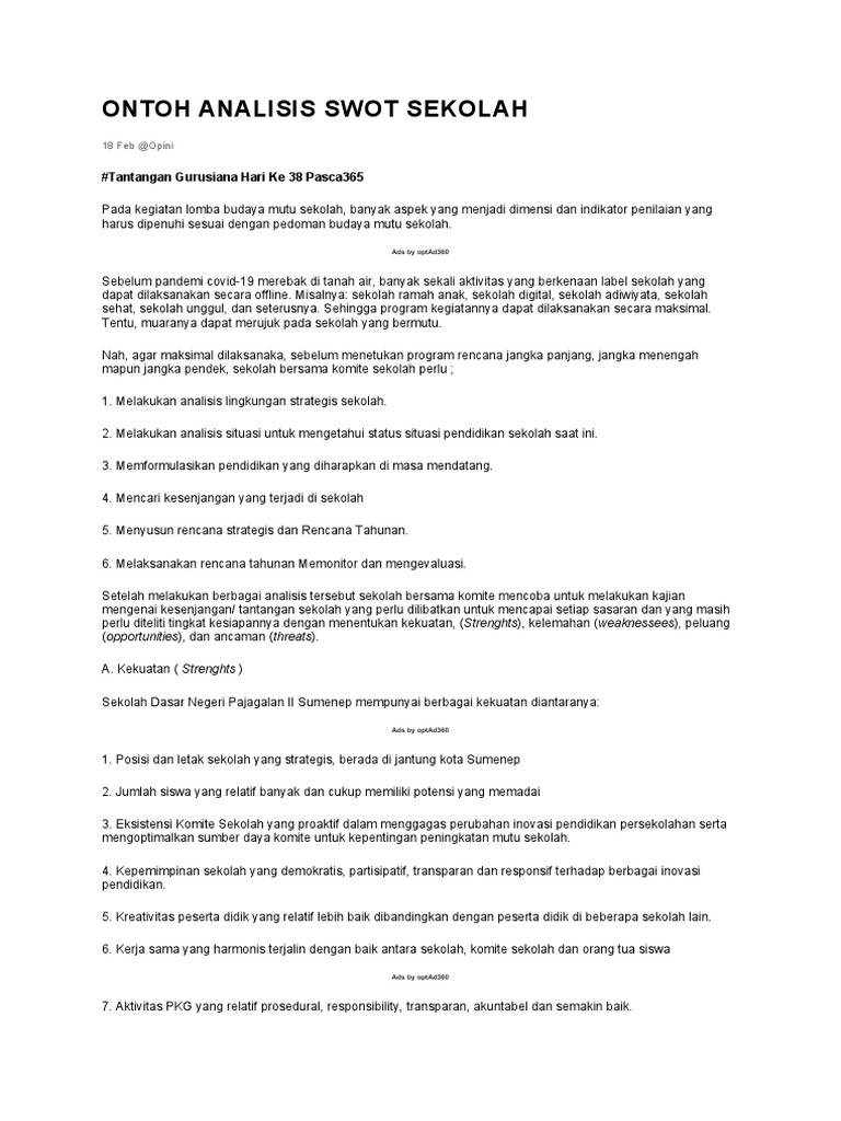 Contoh Analisis Swot Sekolah | PDF
