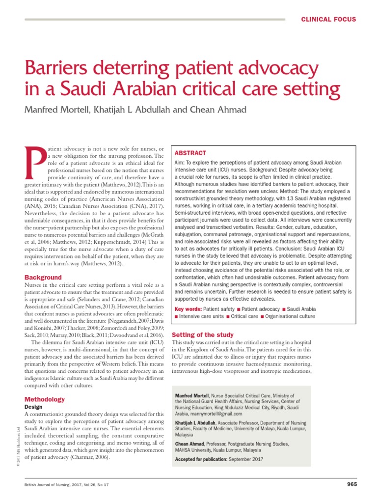 Barriers Deterring Patient Advocacy in A Saudi Arabian Critical Care ...