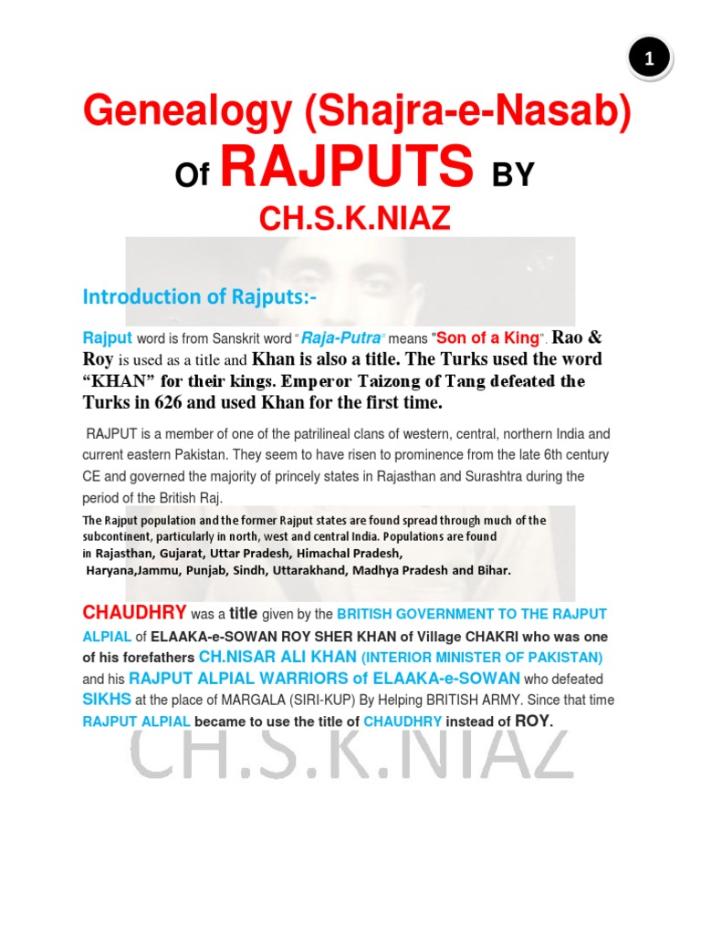 Shajra-E-Nasab (Genealogy) of Rajput Caste by Ch.S.K.NIAZ and CH ...