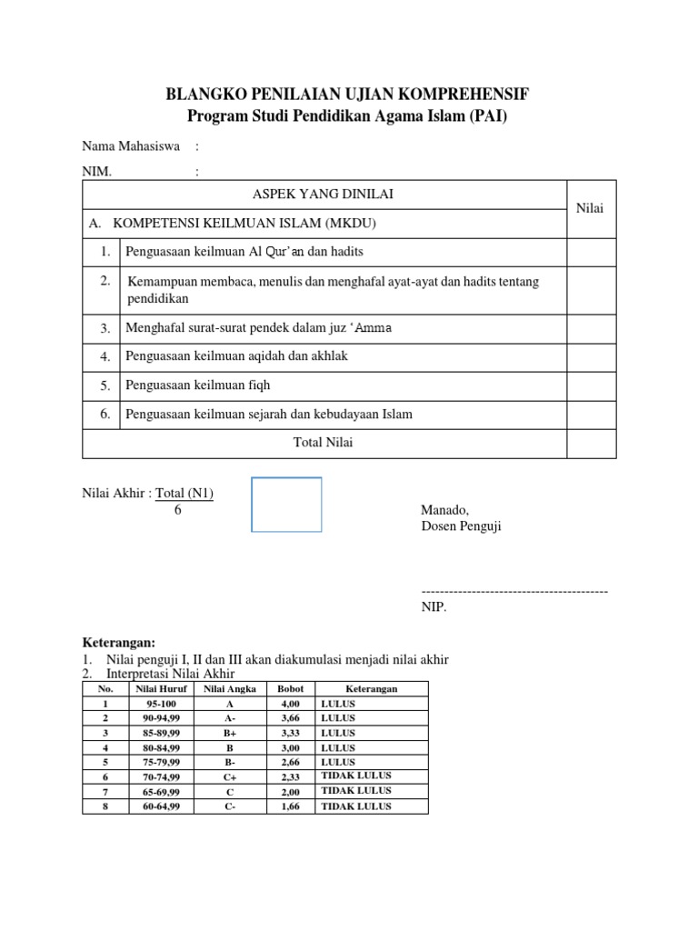 Lembaran Penilaian Ujian Kompre PDF | PDF