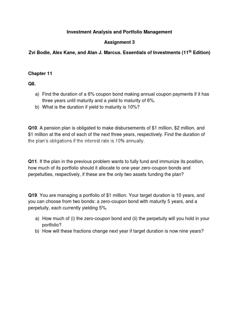 Investment Assign 3 - Questions | PDF | Bond Duration | Price–Earnings ...
