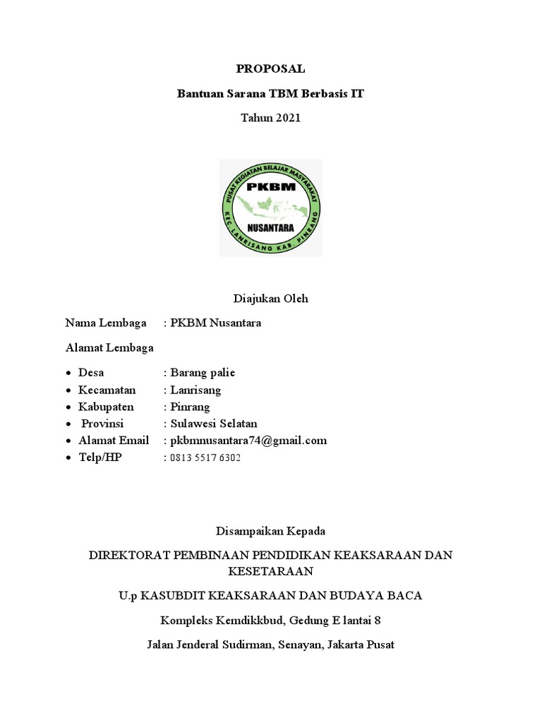 Proposal TBM Berbasis It PKBM Nusantara | PDF
