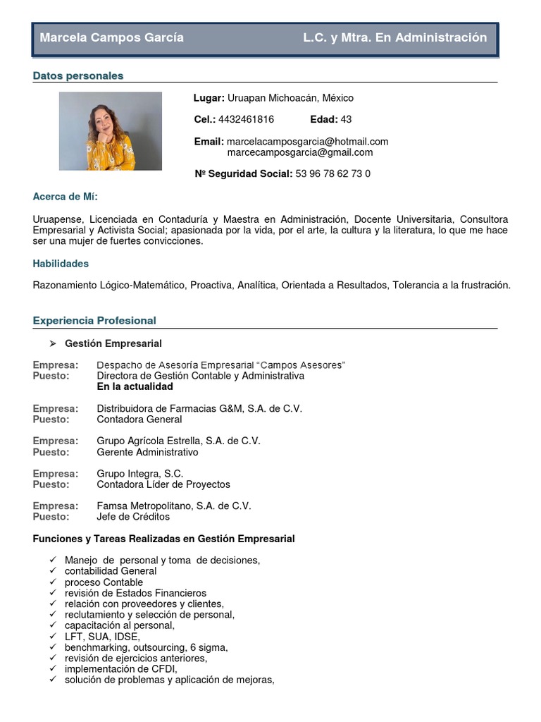 CV Marcela Campos | PDF | Contador | Contabilidad