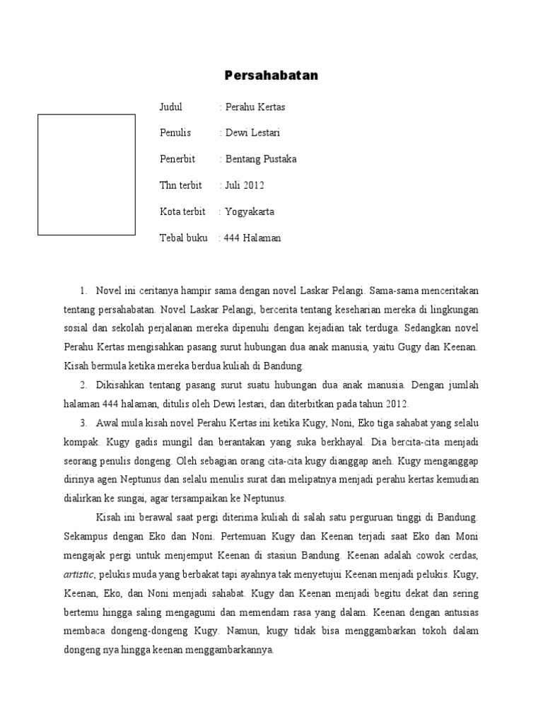 Sinopsis Novel Perahu Kertas - Nadia Febi Yola - XI IIS1 | PDF