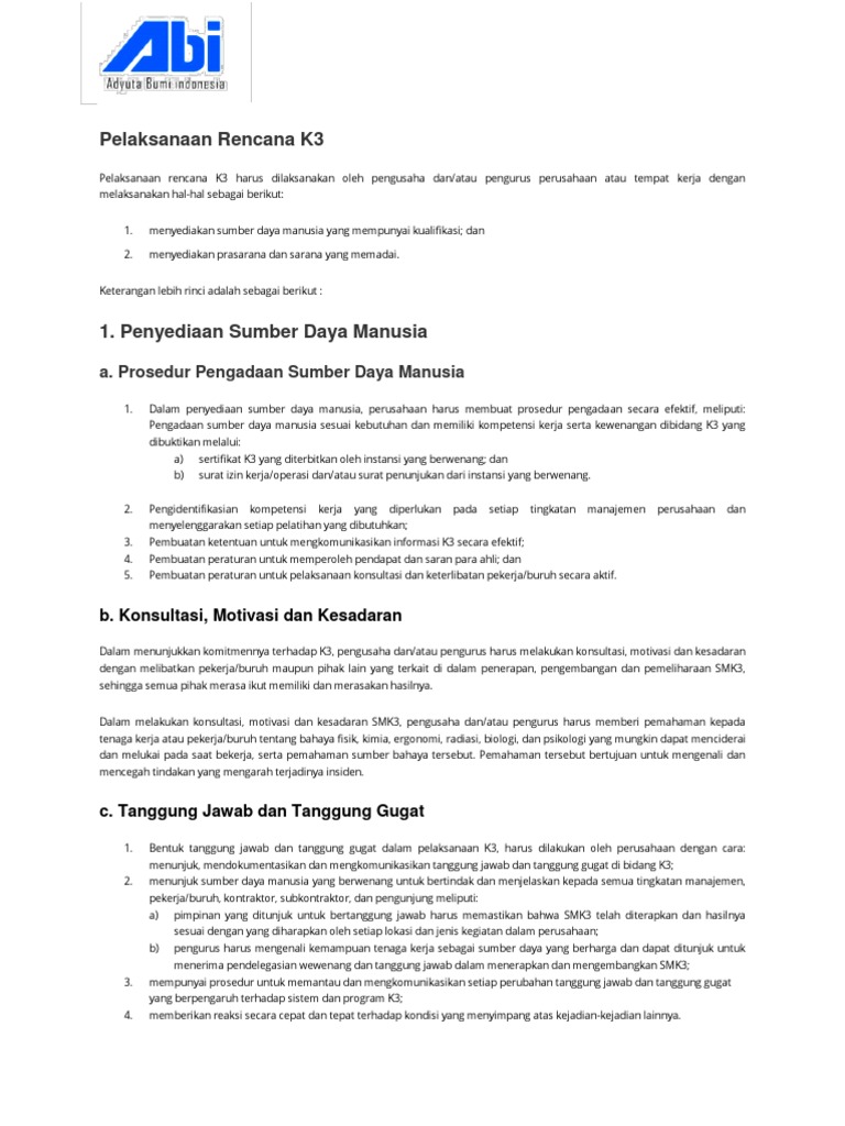 Pelaksanaan Rencana K3 Pdf