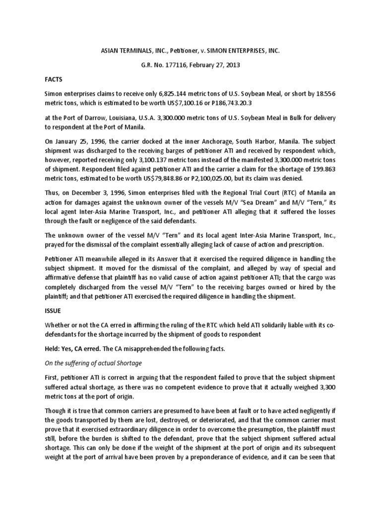Asian Terminals v. CA | PDF | Bill Of Lading | Cargo