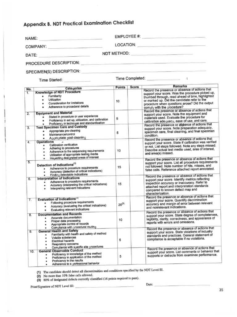 Appendix B NDT Practicle Checklist | PDF